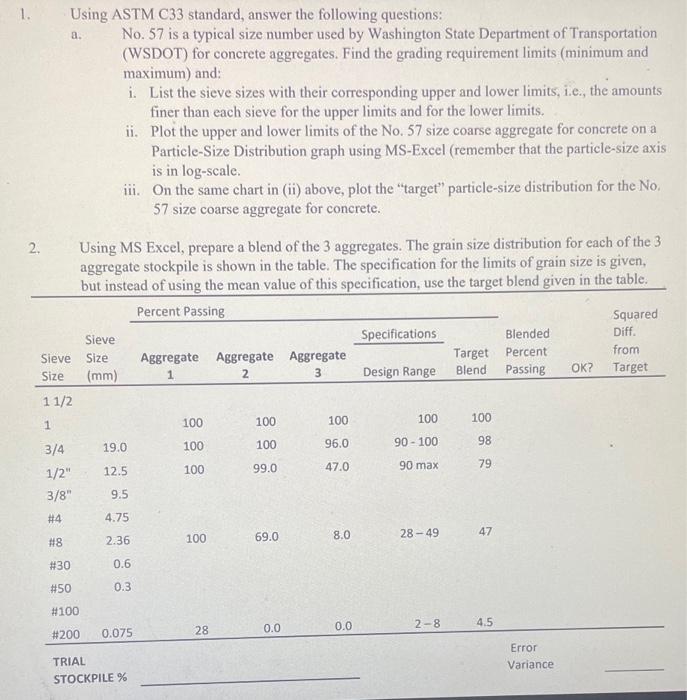 Solved 1. Using ASTM C33 standard, answer the following | Chegg.com