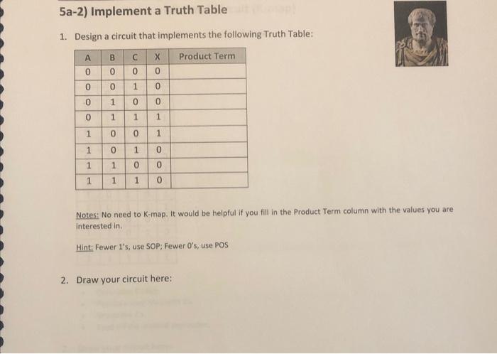 Solved 5a-2) Implement a Truth Table 1. Design a circuit | Chegg.com