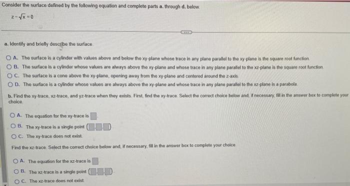 Solved Consider the surface defined by the following | Chegg.com