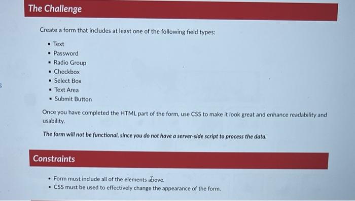 Solved Create a form that includes at least one of the | Chegg.com