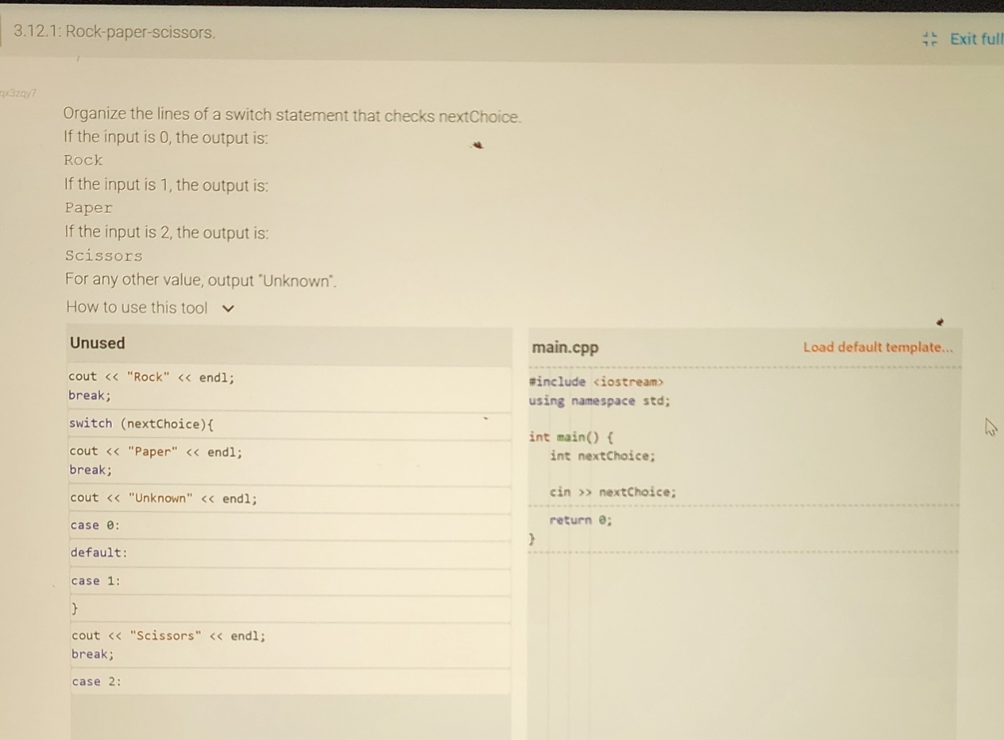 Solved 3.12.1: Rock-paper-scissors.Organize the lines of a | Chegg.com