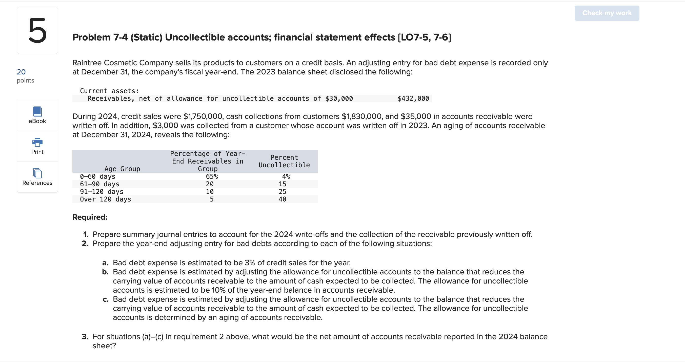 Solved Problem 7-4 (Static) ﻿Uncollectible accounts; | Chegg.com