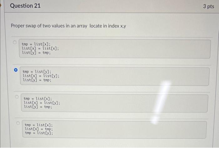 Solved Proper Swap Of Two Values In An Array Locate In Index 8321