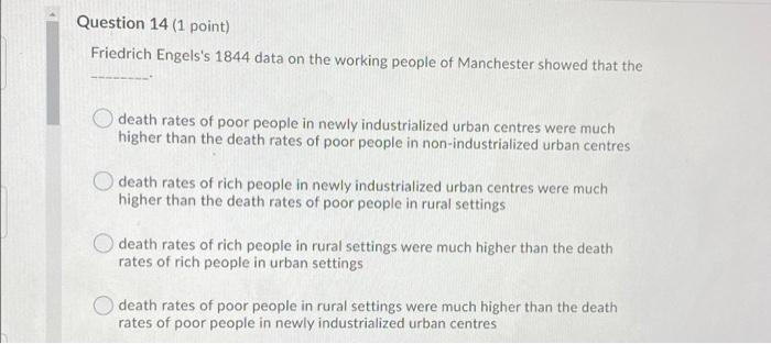 Solved Question 14 (1 point) Friedrich Engels's 1844 data on | Chegg.com