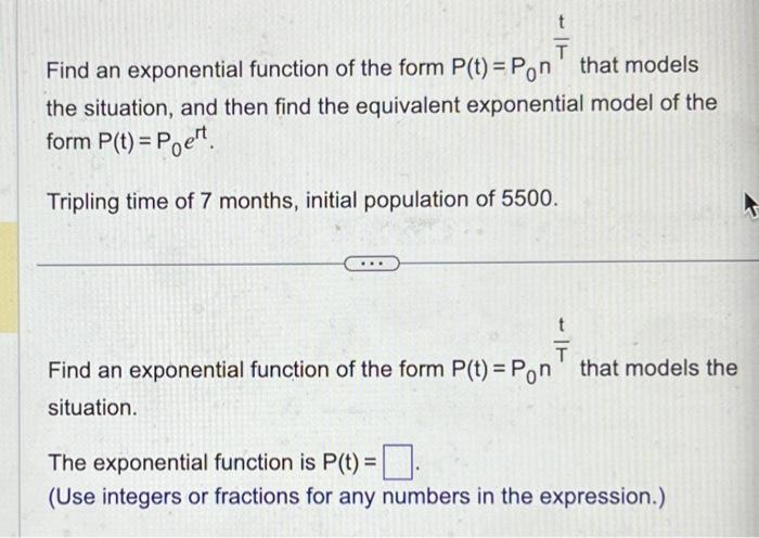 Solved Find an exponential function of the form P(t)=P0nTt | Chegg.com