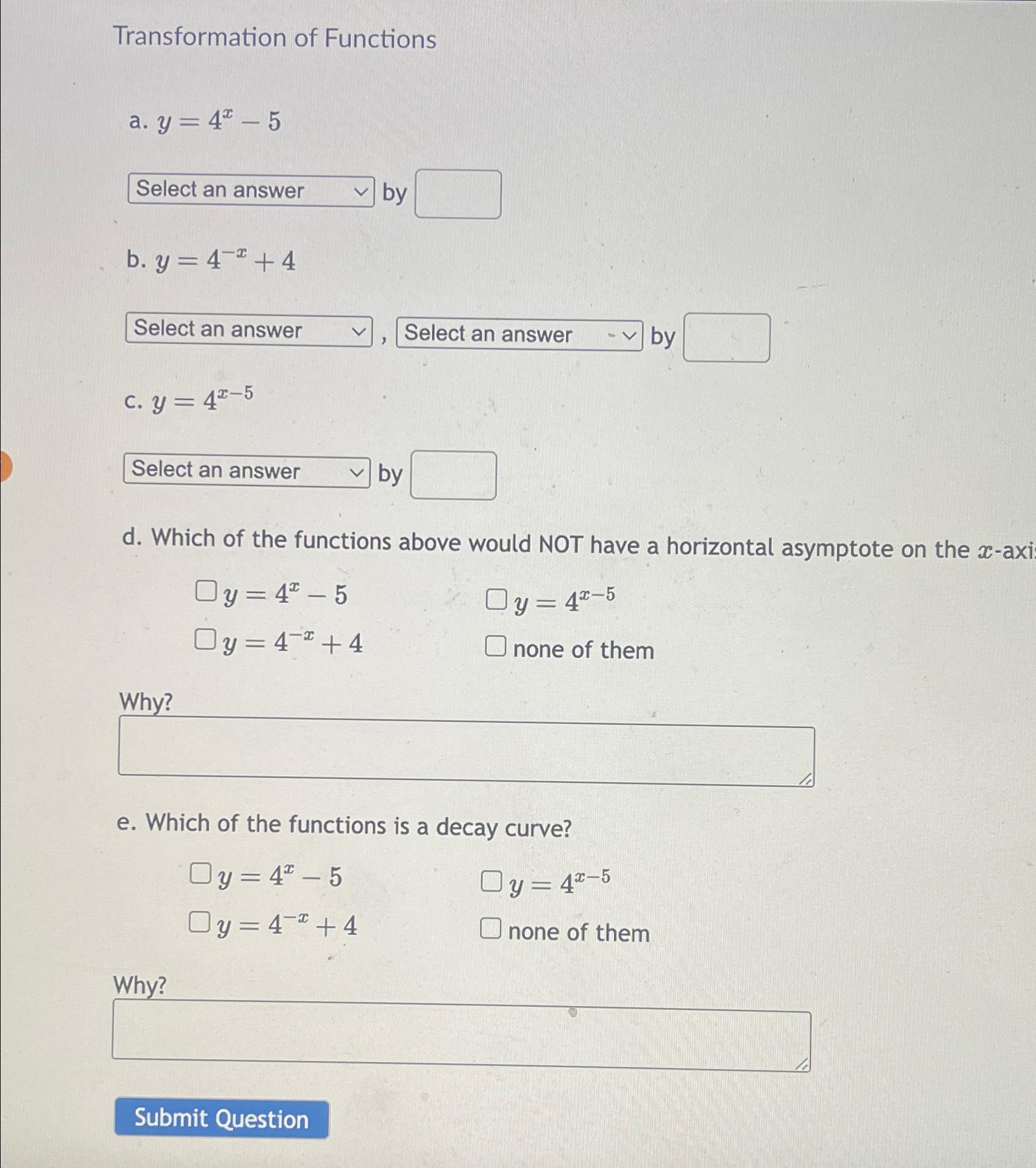Solved Transformation of Functionsa. y=4x-5 | Chegg.com