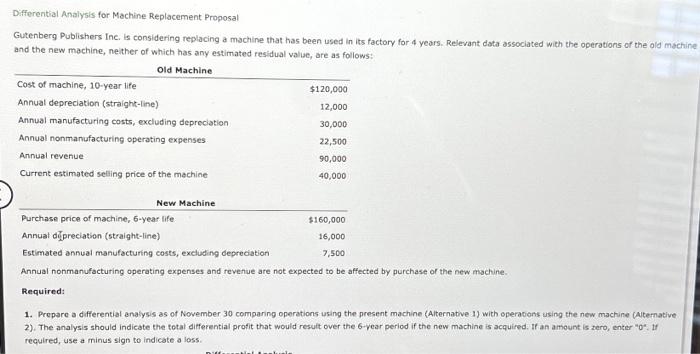 Solved Differential Analysis for Machine Replacement | Chegg.com