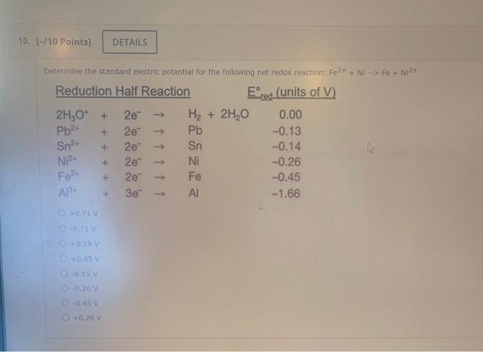 Solved determine the standard electric potential for the | Chegg.com