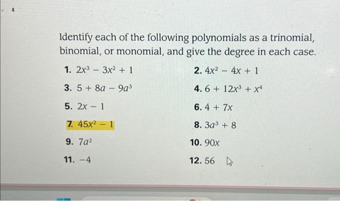 Solved Identify each of the following polynomials as a | Chegg.com