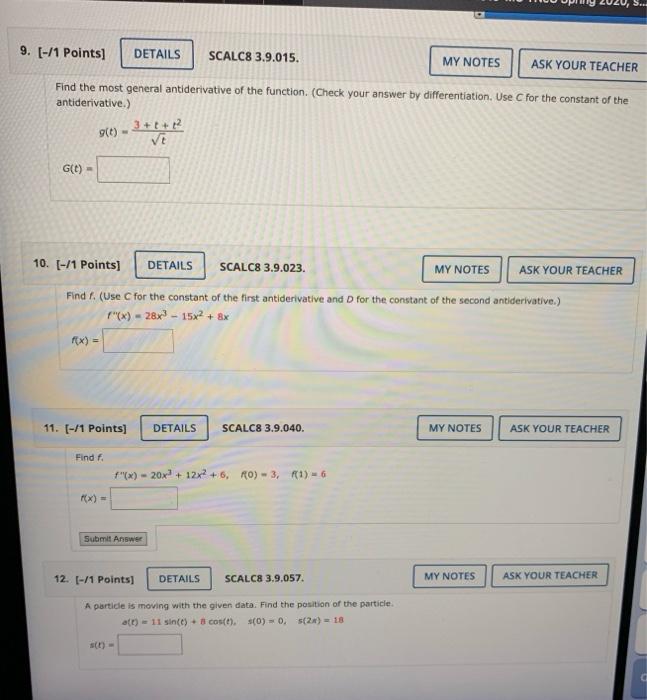 Solved S. 9. [-11 Points] DETAILS SCALC8 3.9.015. MY NOTES | Chegg.com