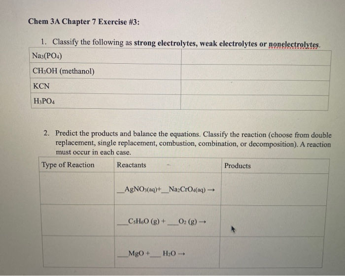 Solved Chem 3A Chapter 7 Exercise #3: 1. Classify the | Chegg.com