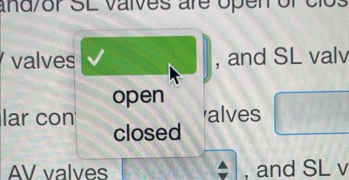 Solved Identify whether the AV and/or SL valves are open or | Chegg.com