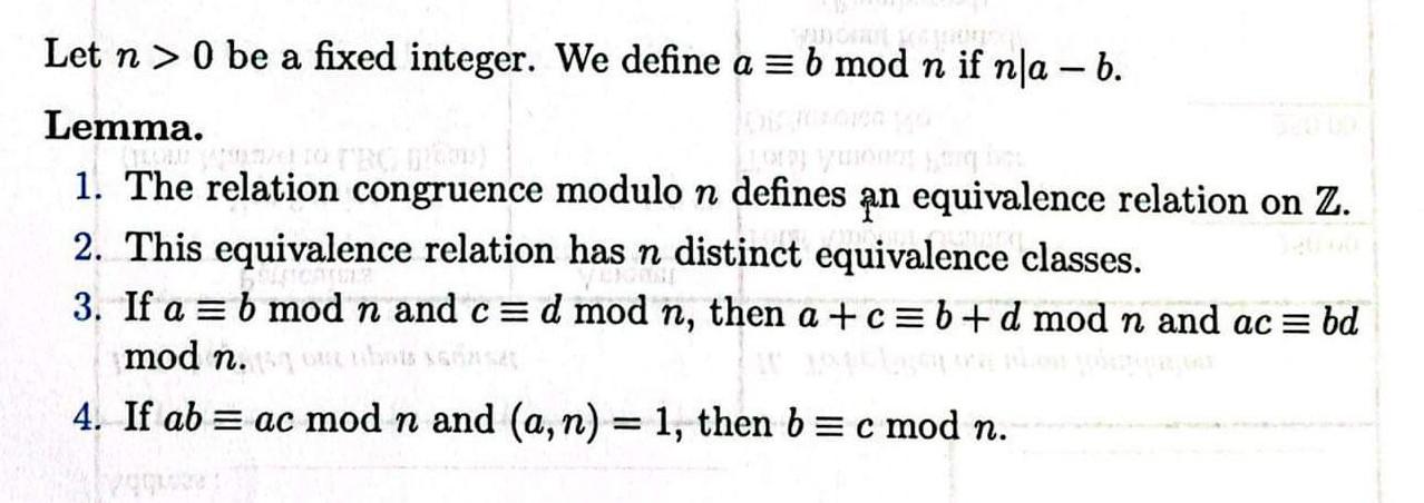 Solved Let n>0 be a fixed integer. We define a≡bmodn if | Chegg.com