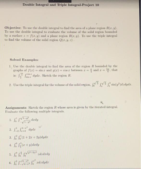 Solved Double Integral and Triple Integral-Project 10 | Chegg.com