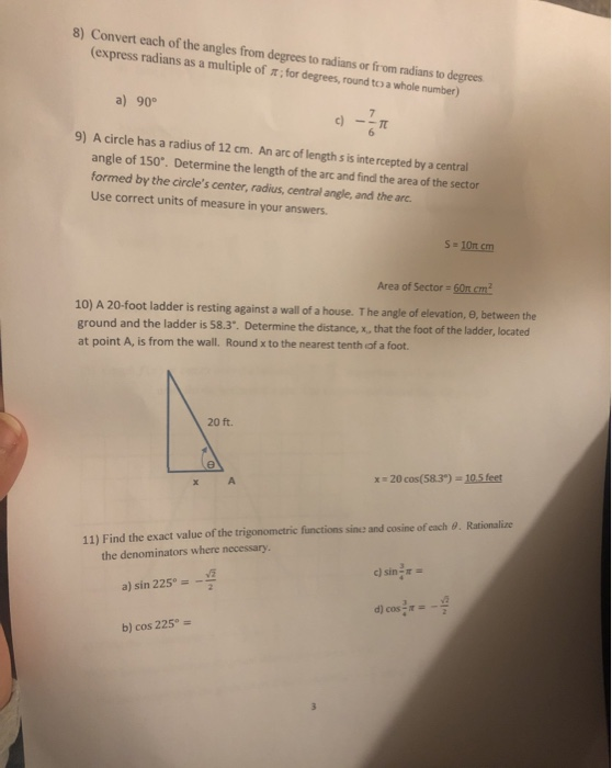 Solved 8) Convert each of the angles from degrees to radians | Chegg.com
