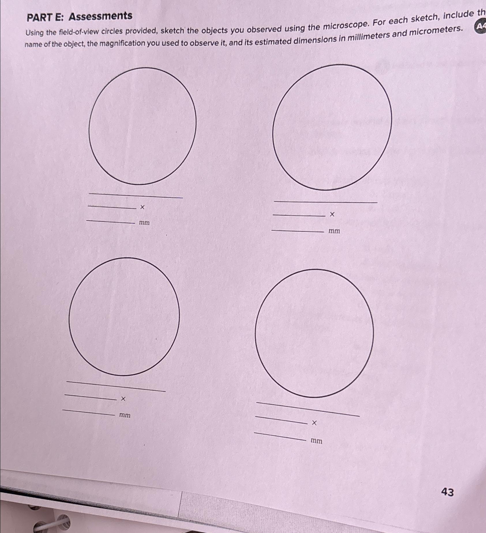 PART E: AssessmentsUsing the field-of-view circles | Chegg.com