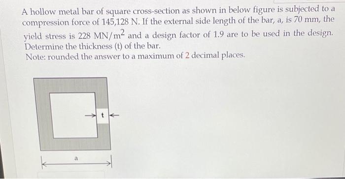 Solved A hollow metal bar of square cross-section as shown | Chegg.com