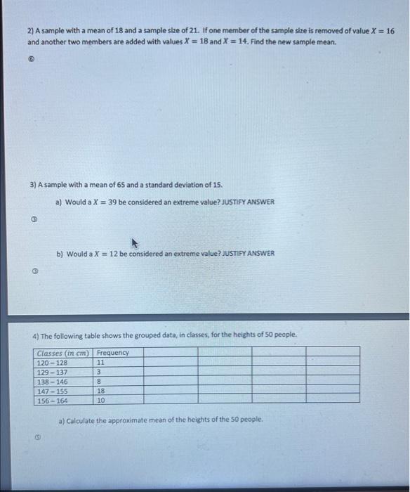 Solved 2) A sample with a mean of 18 and a sample size of 21 | Chegg.com