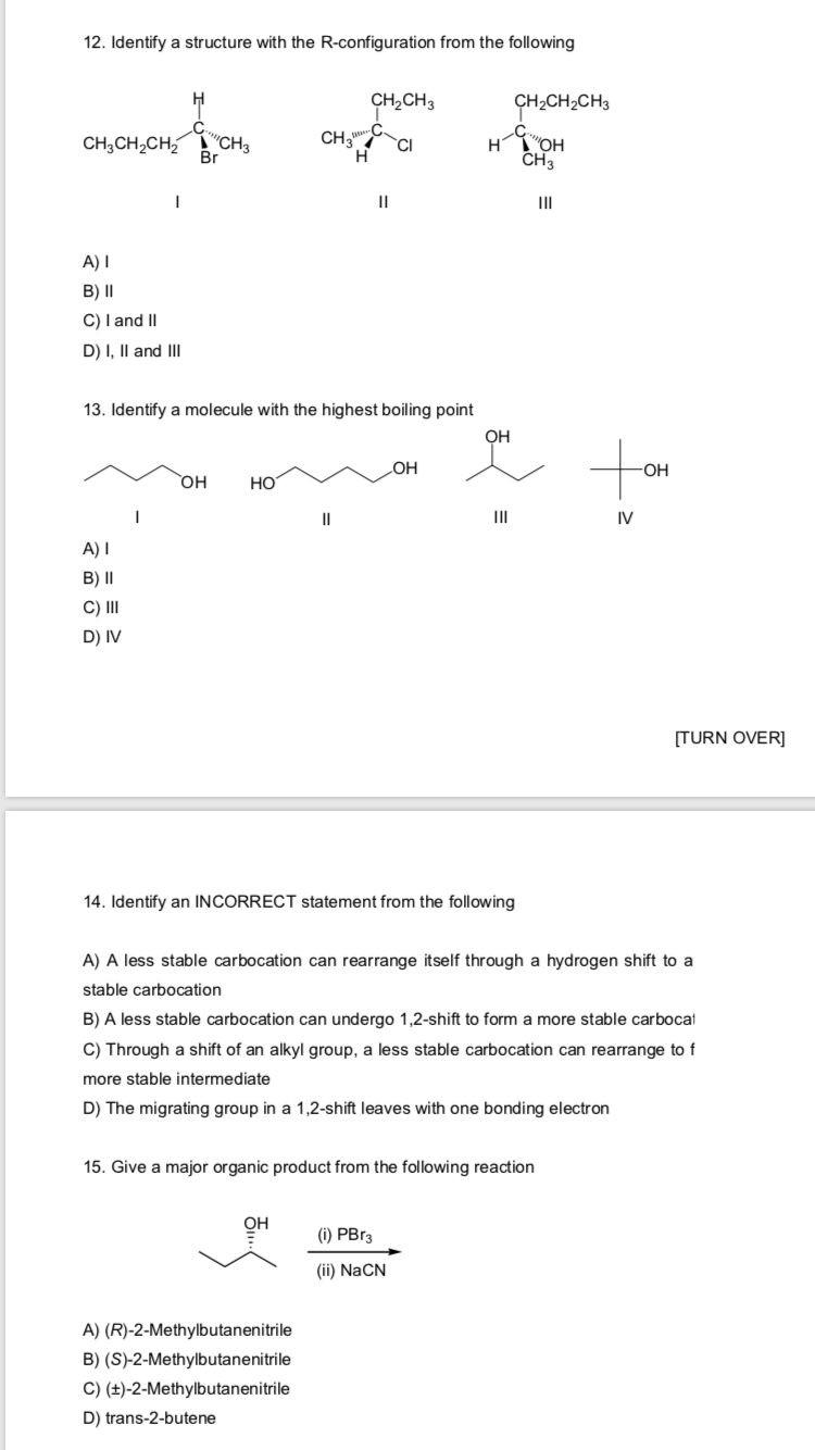 Solved 12. Identify a structure with the R-configuration | Chegg.com