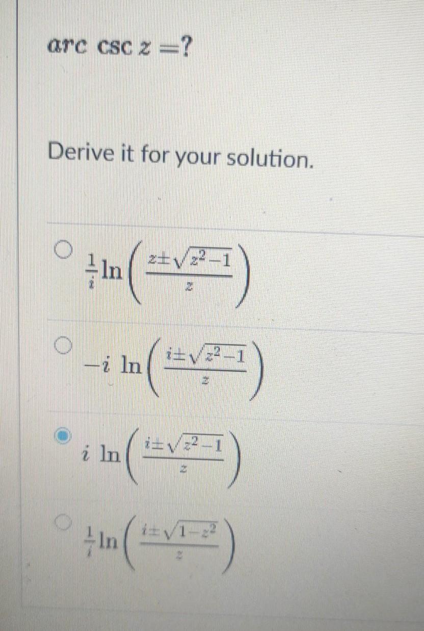 Solved arc csc 2 = ? Derive it for your solution. ur *(=VIA) | Chegg.com