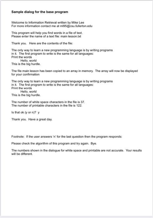 Solved Sample dialog for the base program Welcome to | Chegg.com