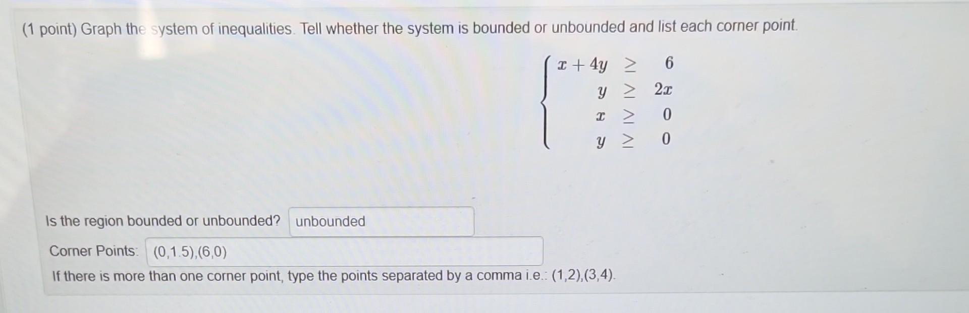 Solved (1 point) Graph the system of inequalities. Tell | Chegg.com