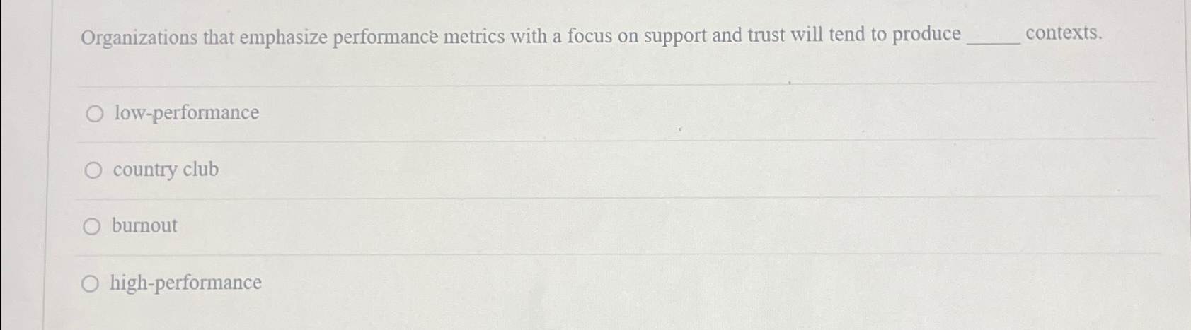 Solved Organizations that emphasize performance metrics with | Chegg.com