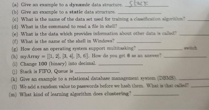 Solved A Give An Example To A Dynamic Data Structure B 1233