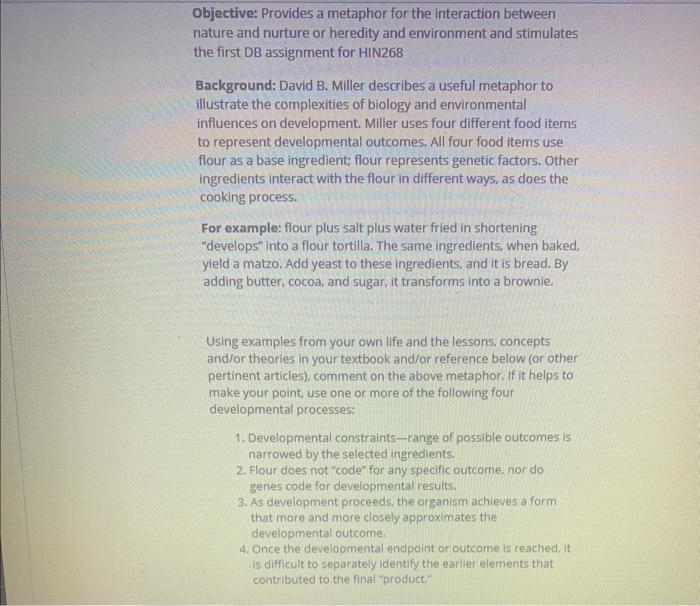 Objective: Provides a metaphor for the interaction | Chegg.com