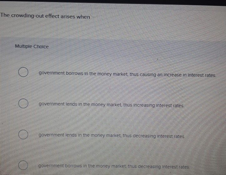 Solved The crowding-out effect arises when Multiple Choice | Chegg.com