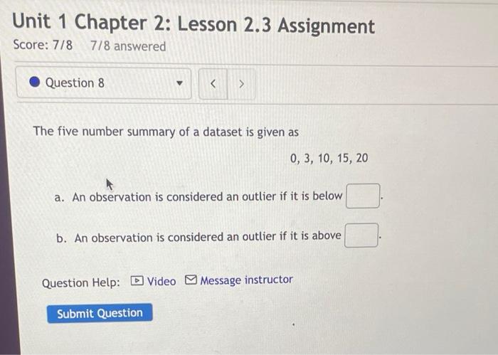 Solved Unit 1 Chapter 2: Lesson 2.3 Assignment Score: 7/8 | Chegg.com