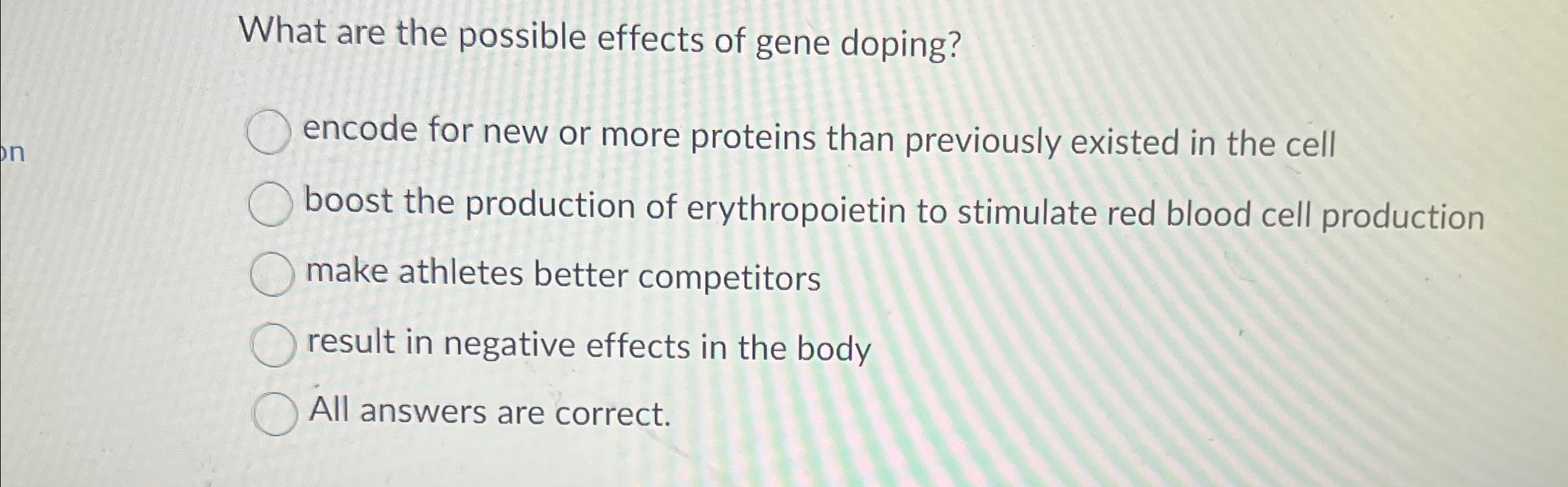 Solved What are the possible effects of gene doping?encode | Chegg.com