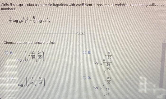 Solved Write the expression as a single logarithm with | Chegg.com
