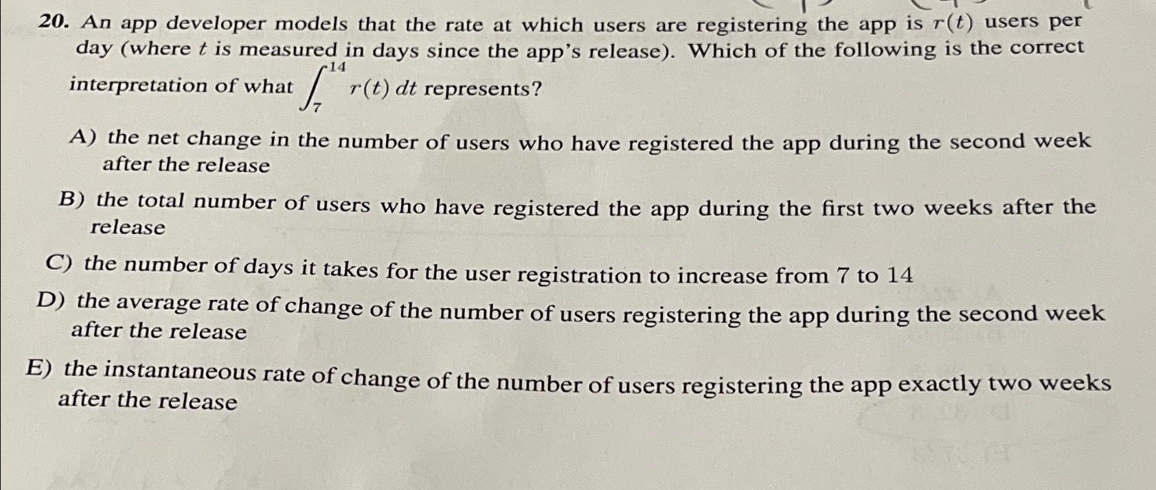 Solved An app developer models that the rate at which users | Chegg.com