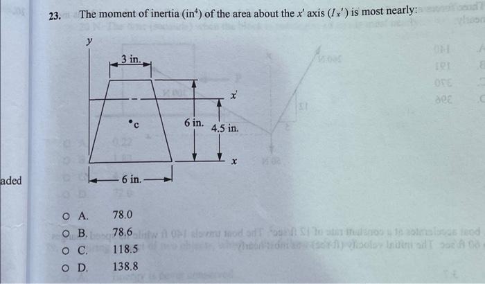 Solved The moment of inertia (in) of the area about the x' | Chegg.com