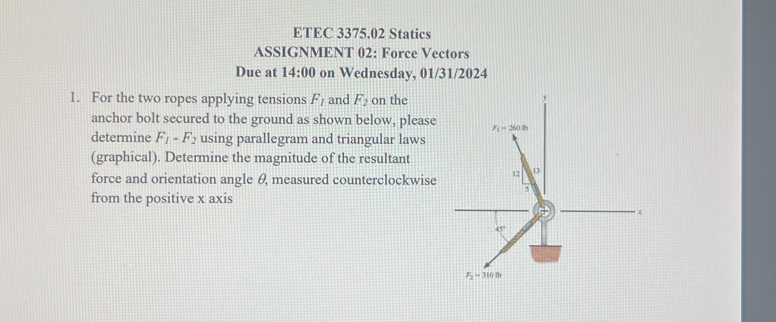 Solved ETEC 3375.02 ﻿StaticsASSIGNMENT 02: Force VectorsDue | Chegg.com