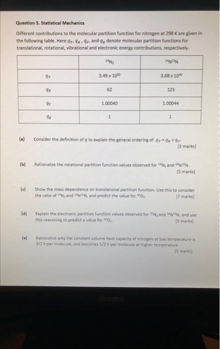 Solved Question 3. Statistical Mechanics Different | Chegg.com