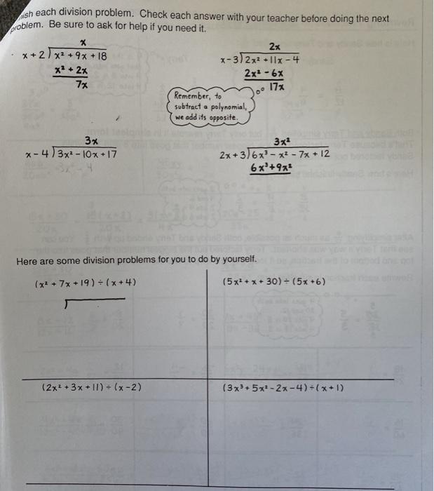 Solved Ash each division problem. Check each answer with | Chegg.com