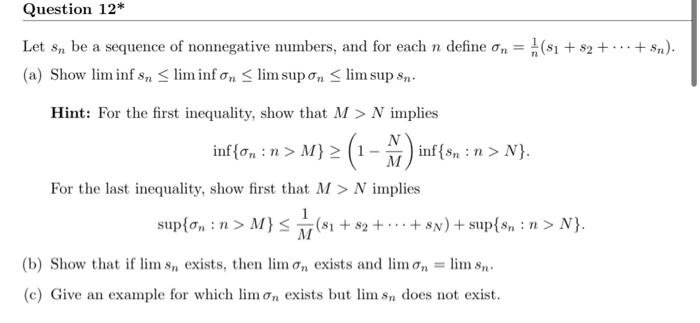 Solved Let sn be a sequence of nonnegative numbers, and for | Chegg.com