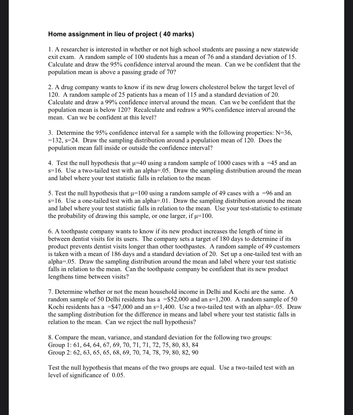 Solved Home assignment in lieu of project ( 40 ﻿marks)A | Chegg.com