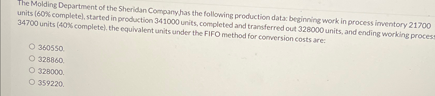Solved The Molding Department of the Sheridan Company has | Chegg.com