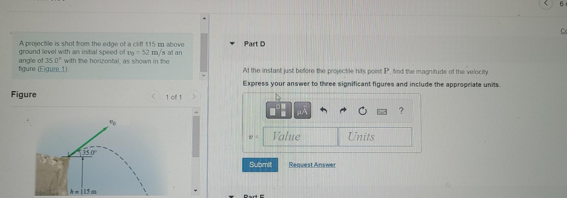 Solved A projectile is shot from the edge of a cliff 115 m | Chegg.com