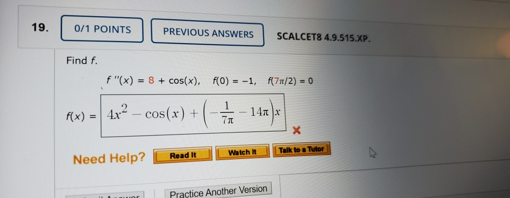 Solved 0/1 POINTS PREVIOUS ANSWERS SCALCET8 4.9.515.XP. Find | Chegg.com