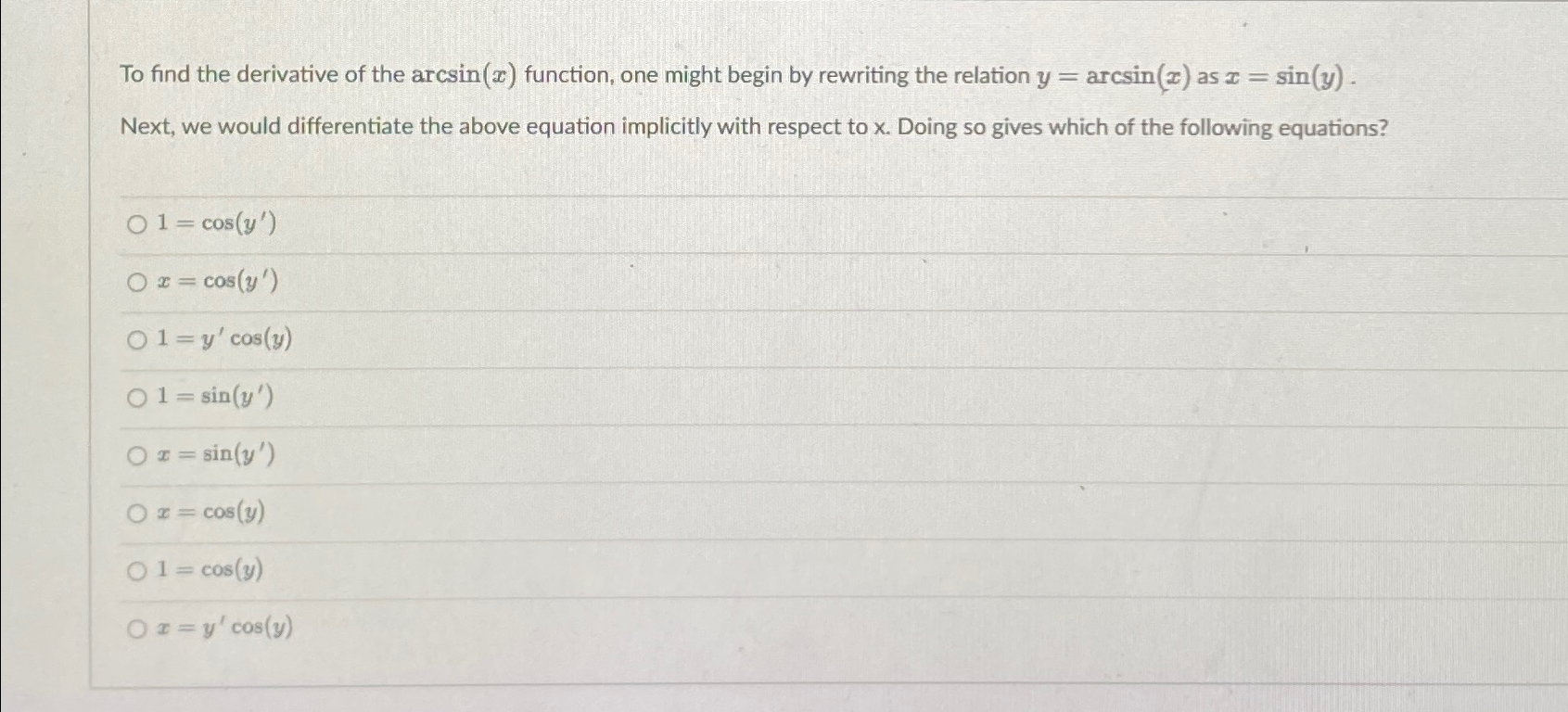 Solved To Find The Derivative Of The Arcsin X ﻿function