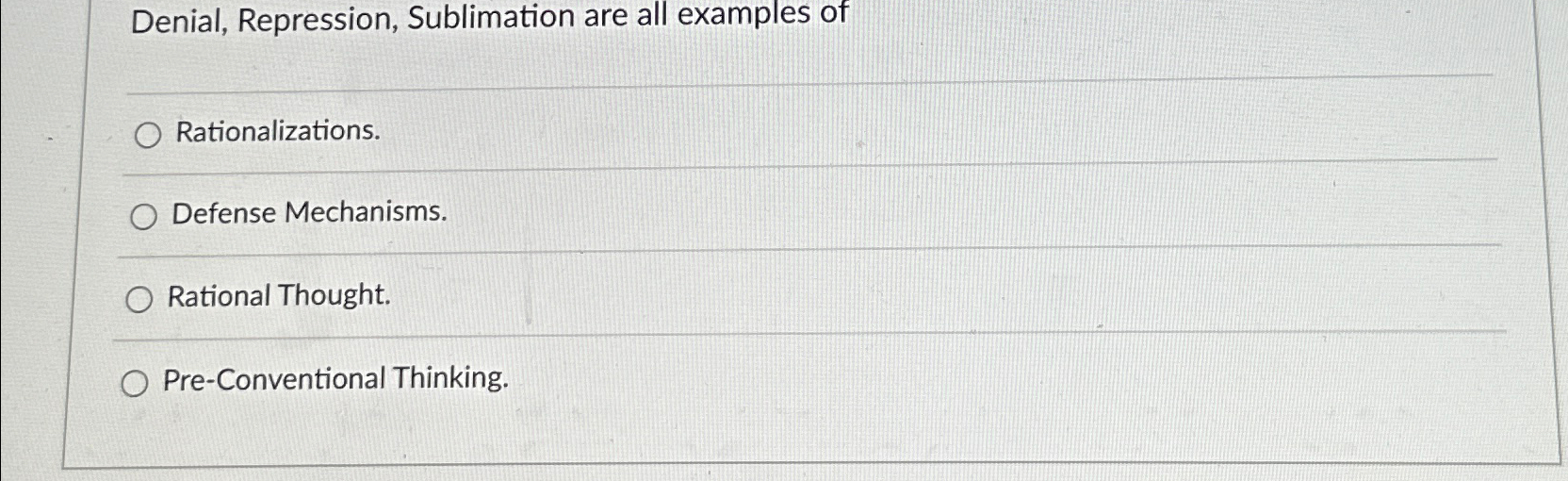 Solved Denial, Repression, Sublimation are all examples | Chegg.com