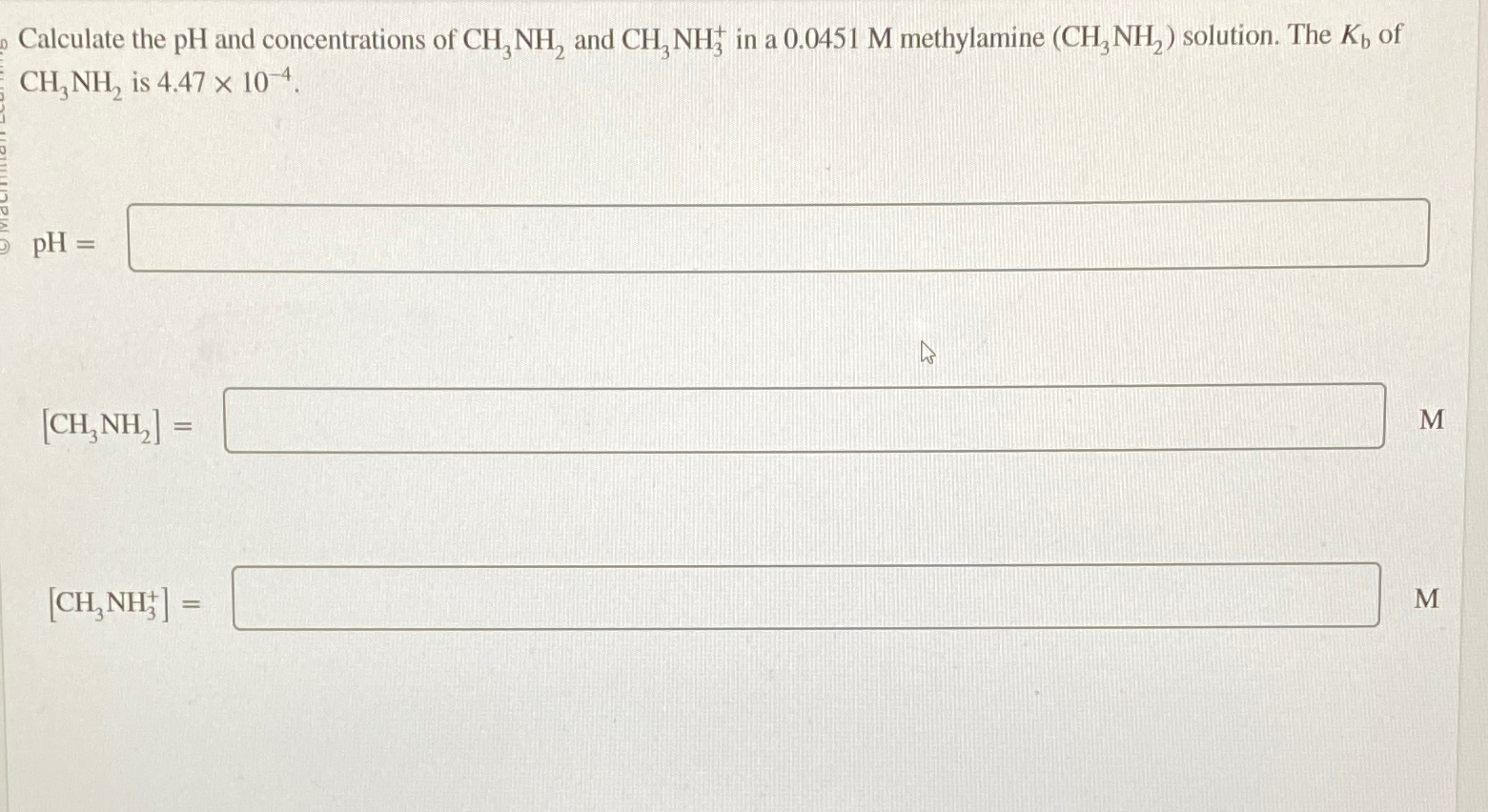 Solved Calculate the pH ﻿and concentrations of CH3NH2 ﻿and | Chegg.com