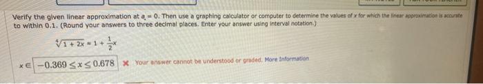 Solved Verify The Given Linear Approximation At A 0 Then 