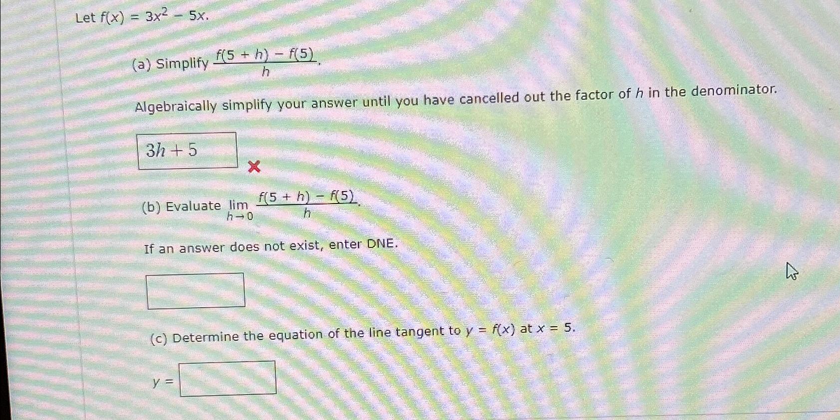 Solved Let f(x)=3x2-5x(a) ﻿Simplify | Chegg.com