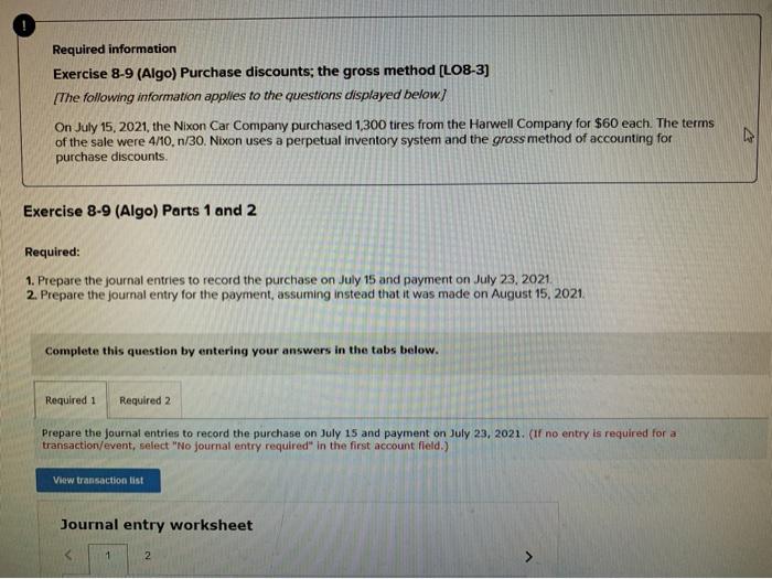 Solved Required information Exercise 8-9 (Algo) Purchase | Chegg.com