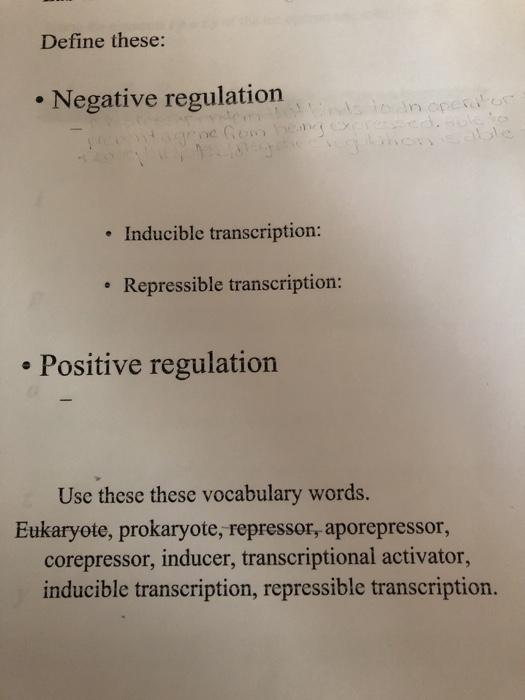 Solved Define these: Negative regulation • Inducible | Chegg.com